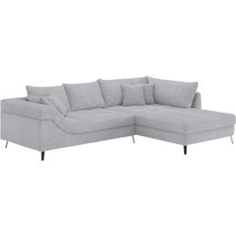MR. COUCH Ecksofa »Portofino L-Form« 4 Bezugsqualitäten, 13, 5 cm hohe Metall-Profilfüße in matt-schwarz Stripes 8637 warm grey