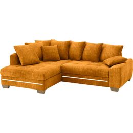 Ecksofa &raquo;Nikita II, L-Form&laquo; mit RGB-LED Beleuchtung, wahlweise mit Bett, Bettkasten, Kaltschaum orange Dolce (100% Polyester)