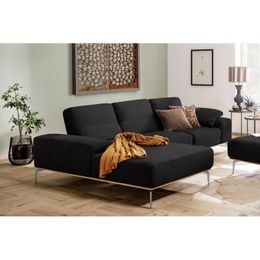 W.Schillig Ecksofa &raquo;run, Designsofa, bequem, L-Form&laquo; mit elegantem Holzsockel, F&uuml;&szlig;e in Chrom gl&auml;nzend, Breite 299 cm schwarz Longlife Xtra-Leder Z73: 