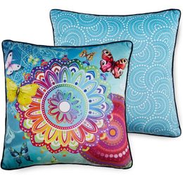 HIP Dekokissen &raquo;Mystic&laquo; Mit F&uuml;llung, 1 St&uuml;ck, Biese, 48x48, Wendeoptik, Weich, Mandala, Bunt multi/blau/agave + bedruckt Obermaterial: 100%...