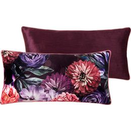 Descanso Dekokissen &raquo;Bloomie&laquo; Mit F&uuml;llung, 1 St&uuml;ck, Mit Biese, Wendeoptik, Sehr Weich, Blumen bordeaux + bedruckt gebl&uuml;mt Obermaterial: 100%...