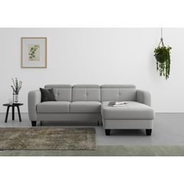 Sit & More SIT&MORE Ecksofa »Belluci L-Form« inklusive Federkern, wahlweise mit Bettfunktion und Bettkasten grey