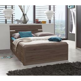 Schlafkontor Stauraumbett &raquo;Mars&laquo; inklusive 2 Schubk&auml;sten und LED-Beleuchtung eichefarben San Remo dunkel Liegefl&auml;che L&auml;nge Breite: 200 cm x 140 cm