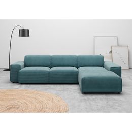 Andas Ecksofa »Glimminge auch in Breitcord, Feincord, Bouclé + Easy care-Bezug« L-Form, Breite 294, Zierkissen petrol