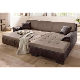 Home Affaire Ecksofa »Bergen« wahlweise mit Bettfunktion L-Form dunkelbraun/beige