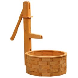 Promadino Blumentopf »Holztrog rund mit Holzschwengelpumpe« BxTxH: 72x64x101 cm honigbraun