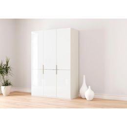 Musterring Dreht&uuml;renschrank &raquo;Imola W&laquo; Einlegeb&ouml;den und Kleiderstangen,mit Glast&uuml;ren und Aufleistung in Chrom wei&szlig; Floatglas, Holzwerkstoff
