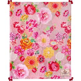 Happiness Plaid »Woodstock« Weich, Kuscheldecke, 130x160 cm, Wendeoptik, Mit Pompoms, Blumen, Sand multi/sand/rosa/rot Obermaterial: 100% Polyester...