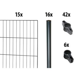 GARDEN 'N' MORE Einstabmattenzaun &raquo;mit Rundpfosten&laquo; 15 Elemente f&uuml;r 30 m, LxH: 200 x 103 cm, mit 16 Pfosten grau Kunststoff, Stahl