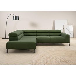 Places of Style Ecksofa »Antonelli, L-Form, inkl. Kopfteilverstellung, Breite 276 cm« ohne Sitztiefenverstellung, in Feincord, oliv oliv