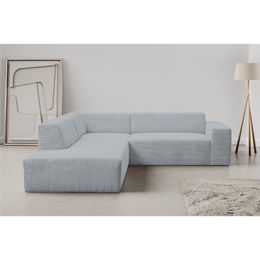 WERK2 Ecksofa »Zeus-M, tolles Sofa mit schönen Details, L-Form« Curvy Trend Garnitur, urbane Optik, komfortable Wellenunterfederung Grau