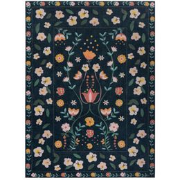 FLAIR RUGS Teppich &raquo;Nordic Floral&laquo; rechteckig 8 mm H&ouml;he Nordic Floral Washbarer Teppich blau Kunstfaser