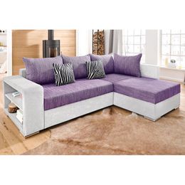 Collection AB Ecksofa »John L-Form« mit Bettfunktion, wahlweise mit Federkern silbergrau/lila