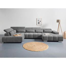 COTTA Wohnlandschaft &raquo;Orion U-Form&laquo; mit Kopfteilverstellung & 6 Nierenkissen grau 100% Polyester