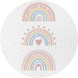 Paco Home Kinderteppich »Eliz 392« rund 12 mm Höhe Kurzflor, Spielteppich, Patchwork-Muster, Motiv Punkte & Regenbogen Rosa Obermaterial: 100%...