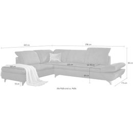 W.Schillig Ecksofa &raquo;taoo, elegant und zeitlos, bequem, L-Form&laquo; mit Sitziefenverstellung & Kopfteilverstellung wei&szlig; Longlife Xtra-Leder Z59: Glattleder