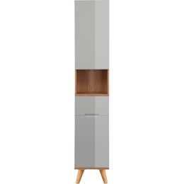 Welltime Hochschrank »Lund Badschrank skandinavisches Design mit viel Stauraum« Badmöbel, 2 Türen und 1 Schublade, Breite 35cm eiche / grau