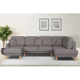 Home Affaire Wohnlandschaft »TRIPLO U-Form wahlweise mit Schlaffunktion, B/T/H: 310/192/90 cm« Schlafsofa, auch mit Bettkasten, Steppung im...