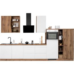 KOCHSTATION Küchenzeile »KS-Bruneck« 380 cm breit, Ceran-oder Induktionskochfeld, hochwertige MDF-Fronten Küche: weiß + Front: wotaneiche/weiß...