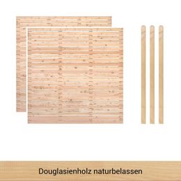 Bm Massivholz Zaun &raquo;Kurt Set 2&laquo; 2 Zaunelemente 180 x 180cm, 3 Pfosten, Kopf gerundet, L&auml;nge 190cm beige Holzwerkstoff