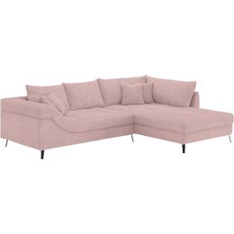 MR. COUCH Ecksofa »Portofino L-Form« 4 Bezugsqualitäten, 13, 5 cm hohe Metall-Profilfüße in matt-schwarz Stripes 8626 flamingo