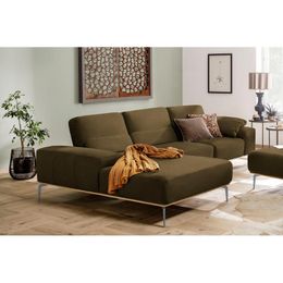 W.Schillig Ecksofa &raquo;run, Designsofa mit tollem Sitzkomfort, bequem, L-Form&laquo; mit elegantem Holzsockel, F&uuml;&szlig;e in Silber matt, Breite 319 cm gr&uuml;n Longlife