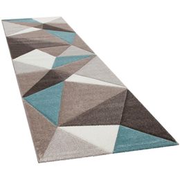 Paco Home L&auml;ufer &raquo;Lara 237&laquo; rechteckig 16 mm H&ouml;he Teppich-L&auml;ufer, Kurzflor, modernes Design, mit Konturenschnitt t&uuml;rkis Obermaterial: 100%...