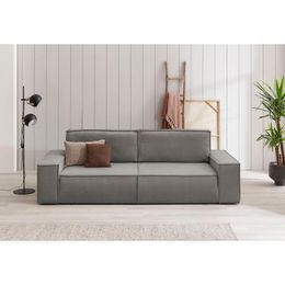 Home Affaire 3-Sitzer »SHERWOOD Schlafsofa (257cm) Cord, Samtvelours, Vintage-Lederoptik« Schlaffunktion mit Bettkasten (ca. 136/200cm) grey