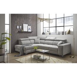 ED EXCITING DESIGN Ecksofa &raquo;Sydney L-Form&laquo; mit Bettfunktion, Bettkasten, Kopfteilverstellung & 2 Zierkissen grau 92% Polyester, 8% Nylon