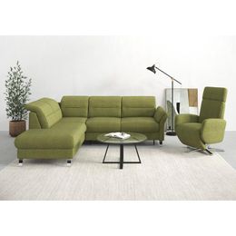 Sit & More SIT&MORE Ecksofa »Grenoble L-Form mit Federkern« wahlweise mit Bettfunktion, Bettkasten, Arm- und Kopfteilverstellung olive