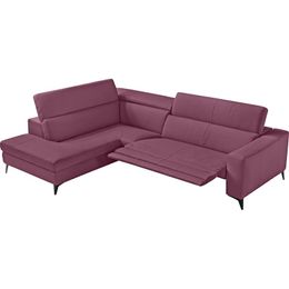 Egoitaliano Ecksofa &raquo;Edith, Designsofa mit hohem Sitzkomfort, L-Form&laquo; inkl. elektrischer Relaxfunktion und manuell verstellbaren Kopfteilen lila Leder &raquo;BULL&laquo; (