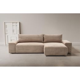 WERK2 Ecksofa &raquo;Amsterdam, zeitlos und elegant, Breite 300cm, L-Form&laquo; Design Ecksofa mit hohem Komfort, Schlaffunktion & Bettkasten beige 90% Polyester