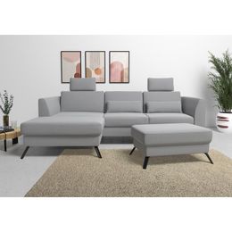 Sit & More SIT&MORE Ecksofa »Olsen L-Form« inklusive Sitztiefenverstellung, wahlweise mit Bettfunktion, 15cm hoch hellgrau