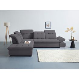 COTTA Ecksofa &raquo;Holiday L-Form mit Sitztiefen-, Armteil- und Kopfteilverstellung&laquo; wahlweise mit Bettfunktion & Bettkasten grau 90% Polyester, 10% 