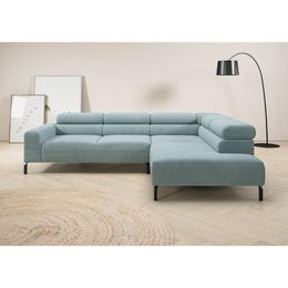 Places of Style Ecksofa »Antonelli, L-Form, inkl. Kopfteilverstellung, Breite 276 cm« ohne Sitztiefenverstellung, in Cord, bleu bleu