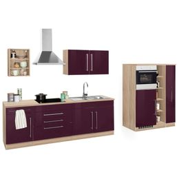 KOCHSTATION Küchenzeile »KS-Samos« Breite 350 cm, wahlweise mit E-Geräten und Induktionskochfeld Küche: lila + Front: aubergine Hochglanz +...