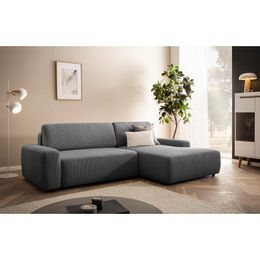 Inosign Ecksofa »TORGE (264cm), Schlafsofa in Cord, Samtvelours o Struktur fein, L-Form« Schlaffunktion, Bettkasten, Liegefläche: 125/210 cm Anthrazit
