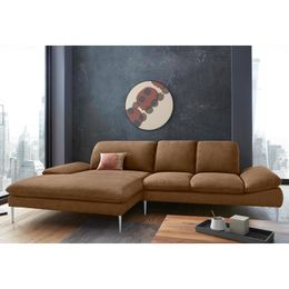 W.Schillig Ecksofa &raquo;enjoy&MORE, Designsofa, elegant und bequem, L-Form&laquo; mit Sitztiefenverstellung, F&uuml;&szlig;e silber matt, Breite 310 cm braun Chenille-