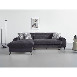 COTTA Ecksofa »Mia L-Form mit 3 Zierkissen« wahlweise mit Bettfunktion, Bettkasten, Beleuchtung & Wireless-Charger black