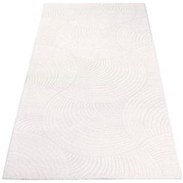 Carpet City Teppich »Friseé-Teppich FANCY 647« rechteckig 12 mm Höhe Läufer, Kurzflor, 3D-Optik, Kreisförmiges Muster, Wohnzimmer Weiß...