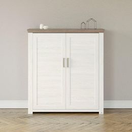 SET ONE BY Musterring Highboard »York« Typ 19, mit 3 Schubkästen und Flaschenregal, Landhausstil, B 129cm Weiß/ Eiche hell
