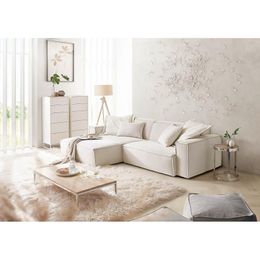 3C Candy Ecksofa &raquo;Matteo in elegant, kubischer Formensprache, bequem, L-Form&laquo; mit auff&auml;lliger Kedernaht, Feincord-Bezug, Lounge-Charakter wei&szlig; 95% 