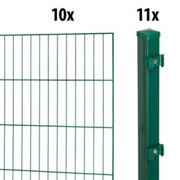 GARDEN 'N' MORE Einstabmattenzaun &raquo;Standard&laquo; 10 Elemente f&uuml;r 20 m, L: 200 cm, mit 11 Pfosten gr&uuml;n Kunststoff, Stahl