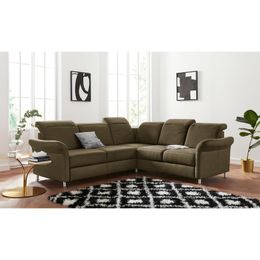 Sit & More SIT&MORE Ecksofa »Darwin L-Form« inklusive Federkern, wahlweise mit Kopfteilverstellung, Bettfunktion olive