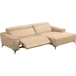 Egoitaliano Ecksofa »Suzette, Designsofa mit hohem Sitzkomfort« mit Recamiere, inkl. 1 elektronischen Relaxfunktion, L-Form champagner