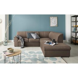 DOMO collection Ecksofa »Topper zeitlos elegant, kompakte Stellmaße, OTTOs Choice, L-Form« mit Ottomane, wahlweise mit Schlaffunktion braun