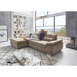 Die PlanBar Ecksofa &raquo;MP-IN16037 L-Form mit Federkern-Polsterung&laquo; mit Sitztiefenverstellung & Zierkissen braun 100% Polyester