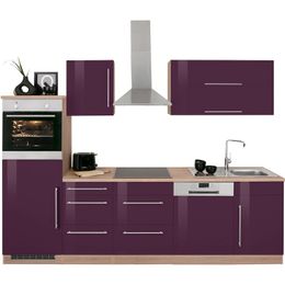 KOCHSTATION Küchenzeile »KS-Samos« Breite 280 cm, wahlweise mit E-Geräten und Induktionskochfeld Küche: lila + Front: aubergine Hochglanz +...