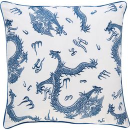 BARBARA HOME COLLECTION Dekokissen »Dragon 01 blau-weiß« Kissenhülle ohne Füllung aus besticktem Leinwandgewebe, 50x50 cm blau + gemustert Bezug:...