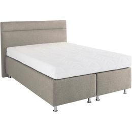 Westfalia Schlafkomfort Boxspringbett wahlweise mit LED-Beleuchtung Struktustoff dunkelbeige